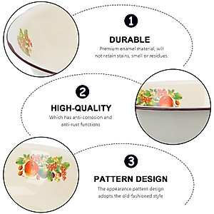 YARDWE Retro Enamel Bowl, Enamel Basin Enamel Soup Basin Enamel Bowl Plate Enamel Mixing Bowl for Salads, Vegetables, Soups, Fruits ( 26cm/ 10. 2inch Random Style )