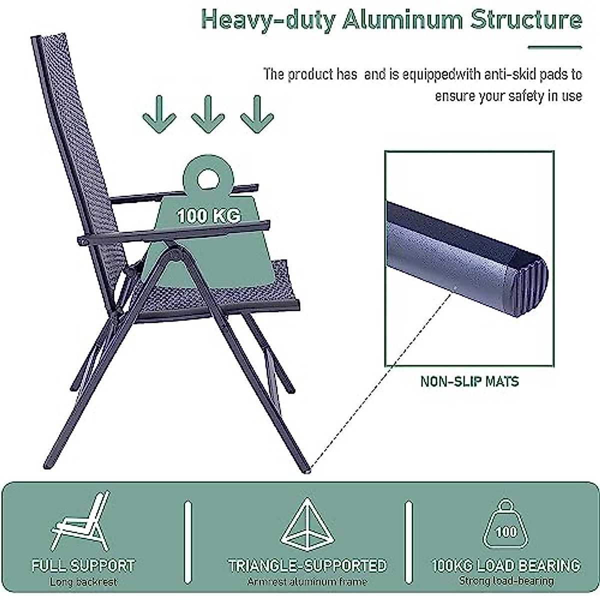 Homey Folding Patio Chairs, No Assemble Chair with Aluminum Frame Adjustable Backrest for Outdoor Camping, Porch, Balcony Portable Chairs, Set of 2 (Gray)