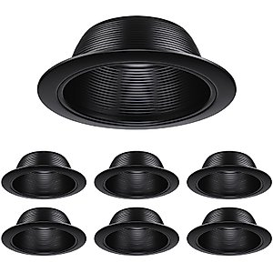 TORCHSTAR 6 Inch Recessed Light Black Baffle Trim with Detachable Ring, Full Metal, Ceiling Can Light Trim for Recessed Can, Fit Halo/Juno Housing, Pack of 6