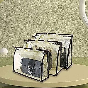HOMOKUS Handbag Storage, 4 PACK Purse Storage Organizer for Closet, Clear Purse Storage Bags, Dust Bags for Purses and Handbags, Space-Saving Handbag Organizer Transparent with Zipper and Handle