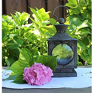 Metal Square Hanging Candle Lantern for Home Living Room Outdoor Outside Garden Yard Patio, Curved Glass Insert