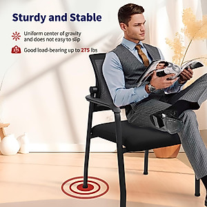 KLASIKA Desk Chair No Wheels with Adjustable Mesh Backrest, Arm Chair with Ergonomic Lumbar Support and Thickened Seats Cushion, Waiting Room Chairs for Office School Church Guest Reception