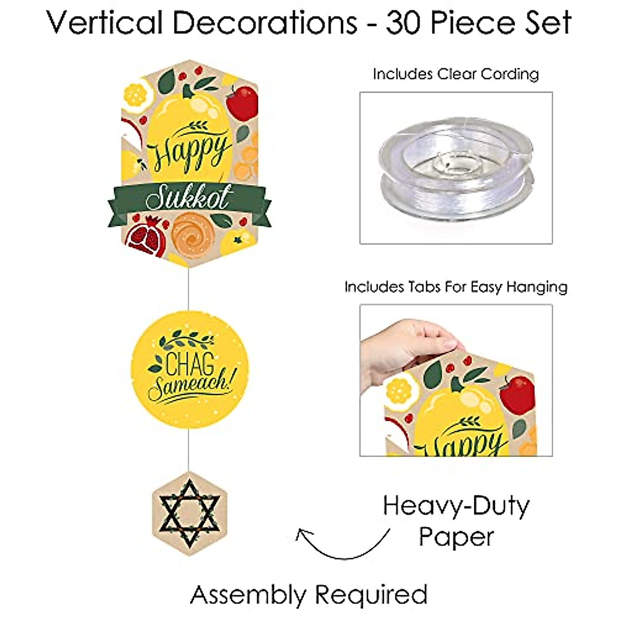 Big Dot of Happiness Sukkot - Sukkah Jewish Holiday DIY Dangler Backdrop - Hanging Vertical Decorations - 30 Pieces