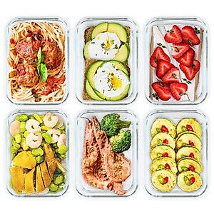 KERUITA [5-Pack,36 OZ Glass Bowl Meal Prep Containers - Glass Storage Containers with lids - Glass Lunch Bowl Airtight Leakproof Bento Box (1 Compartment)