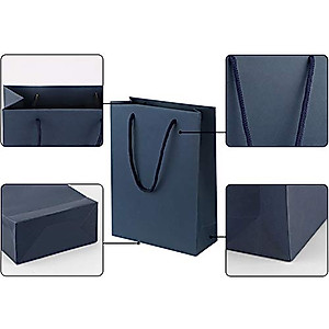 Sdootjewelry Navy Gift Bags, Kraft Paper Gift Bags with Handles, 50 Pack Heavy Duty Matte Tote Paper Bags, 7.5 x 3.1 x 10.2 Shopping Bags, Kraft Bags, Party Bags, Retail Bags for Christmas Business