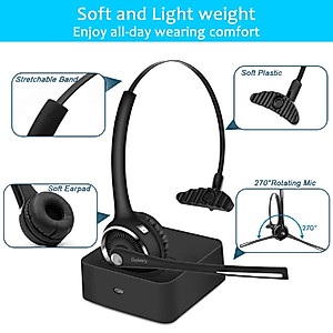 Golvery Bluetooth Headset with Mic for Phone, Office Wireless On-Ear Headphones for Office Call Center PC Skype, Noise Cancelling Mic, 15 Hours Talking Time, 200 Hrs Standby, Multi-Point, Mute ON/Off