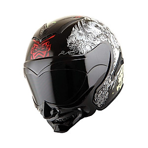 1Storm Motorcycle Open Face Fiber Glass Dual Visor Helmet Scooter Classical Knight Bike Samurai Black + One Extra Clear Shield