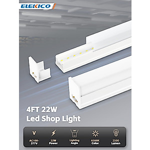 ELEKICO 4FT Led Shop Light, 22w 2500lm 6500k Linkable 4 ft Led Lights with Plug On/Off Power Cord, T5 Garage Lighting Fixture,4 Foot Ceiling and Under Cabinet Light for Garage Workshop 6 Pack