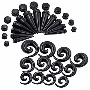 Oyaface 36 PCS Big Gauges Acrylic Tapers Plugs Spiral Set Ear Stretching Plugs Kit 00G-3/4 Black
