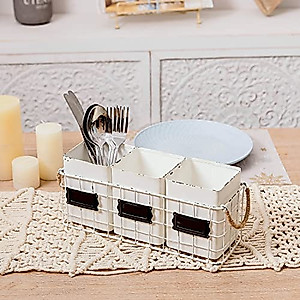NIKKY HOME Farmhouse 3 Compartment Flatware Cutlery Caddy Countertop Silverware Holder for Spoons, Knives, Forks - White