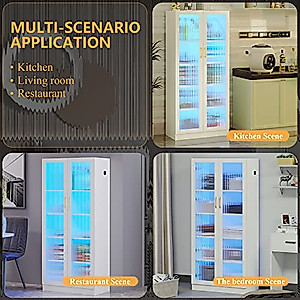 Dystler White Storage Cabinets Locker with 3 Color LED Lights,Modern Storage with Human Body Sensor Functionwardrobe Closet for Bedroom