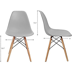 ExAchat Set of 4 Modern Style Chair- Mid Century Modern Shell Chair with Dowel Wood Legs - for Dining Room, Kitchen, Bedroom, Lounge (Grey-3)