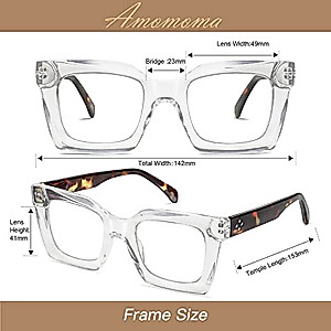 AMOMOMA 3PACK Retro Spring hinge Womens Readers,Blue Light Blocking Computer Thick Square Reading Glasses for Women Men AM6015 Black/Grey Tort/Crystal 1.50 x