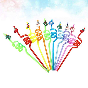 Amosfun 10pcs Christmas Straws Silly Crazy Loop Straws Plastic Party Drinking Straws Christmas party supplies