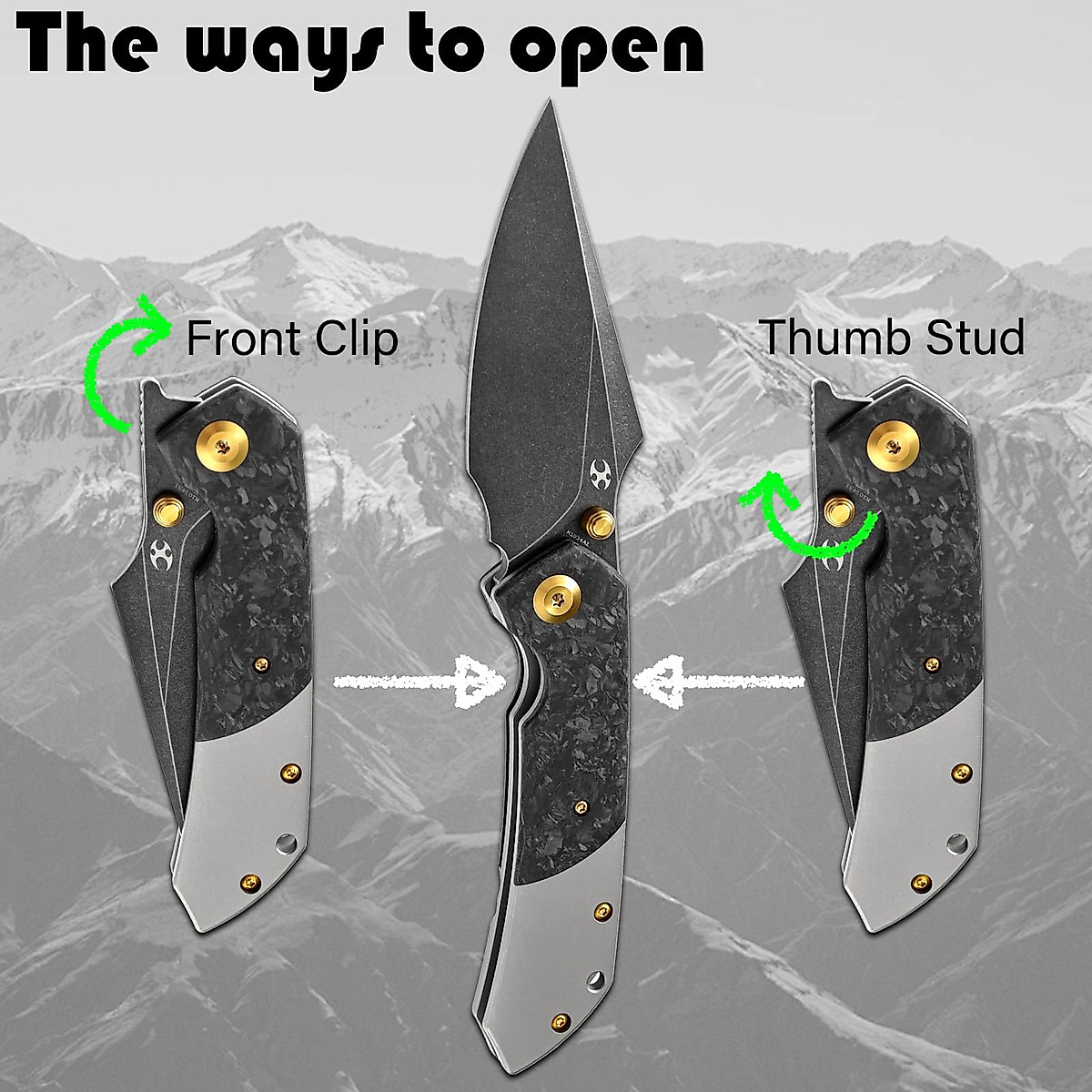 KANSEPT Fenrir Pocket Folding Knives for Men Women EDC Camping Folding Knives 3.48'' CPM-S35VN Blade with Shred Carbon Fiber Titanium Handle Everyday Carry K1034A1