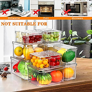 15 Pack Fridge Organizer, Stackable Refrigerator Organizer Bins with Lids PBA-Free, Clear Fridge Organizers and Storage for Kitchen, Countertops, Cabinets, Fridge, Drinks, Fruits, Vegetable, Cereals