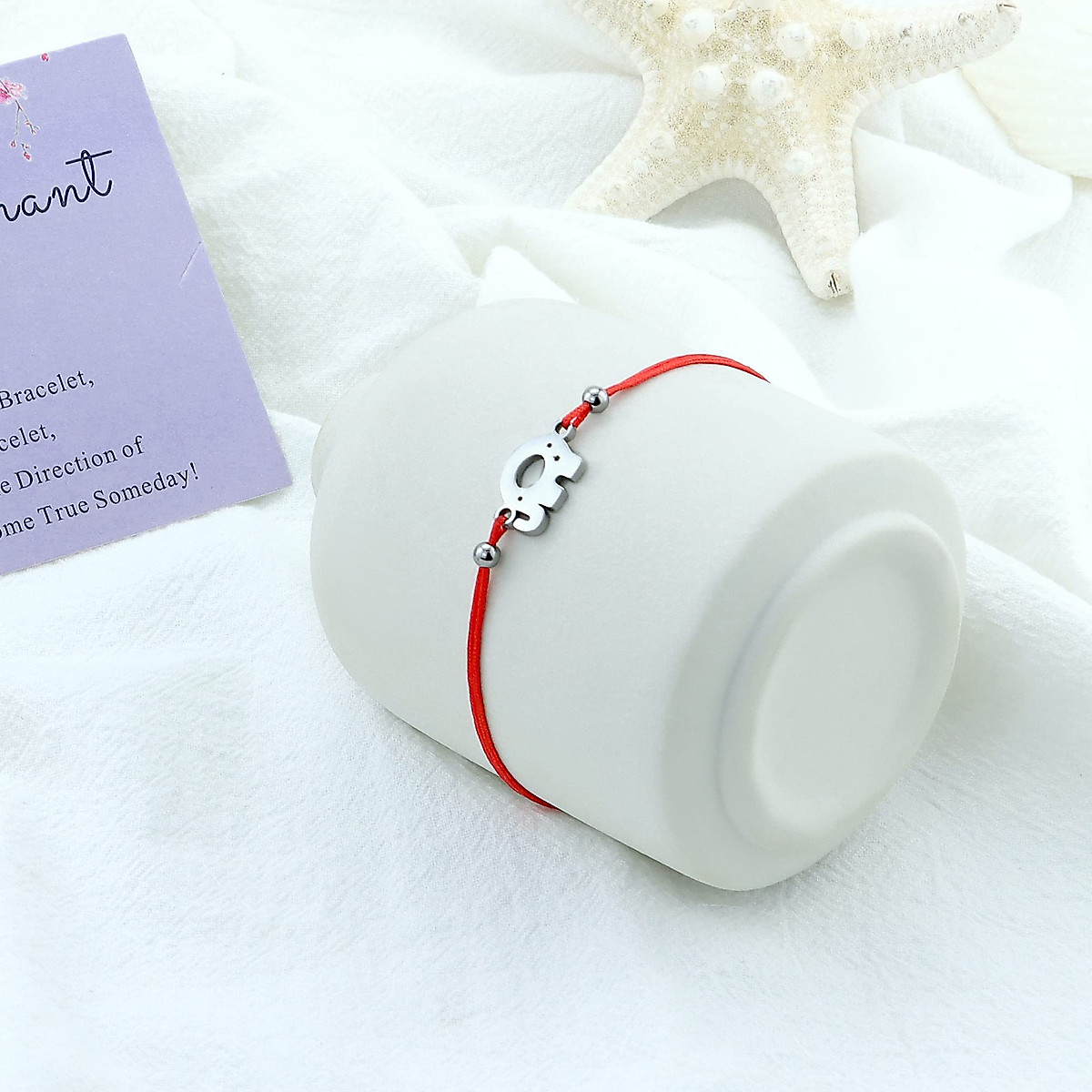 Bowisheet Good Luck Elephant Bracelet Handmade Red Cord Adjustable Bracelet With Message Card Gift for Women