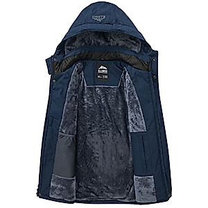 ELLSWOS Men's Waterproof Ski Jacket Winter Snow Coat Warm Hooded Raincoat Windproof Windbreakers, Blue, X-Large