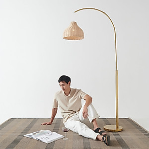 Brightech Lark Arc Lamp for Living Rooms & Offices, Floor Lamp with Unique Hanging Wicker Shade, Standing Lamp for Bedroom Reading, Tall Lamp Matches Boho and Other Living Room Decor