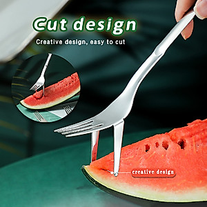2 Packs 2-in-1 Watermelon Slicer Cutter & 4 Pieces Stainless Steel Fruit Fork, Watermelon Fork Slicer Artifact, Summer Watermelon Cutting Tool for Family Parties Camping