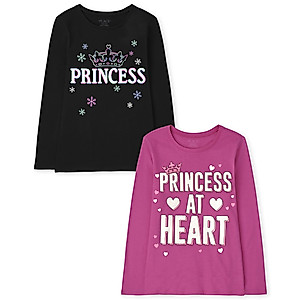 The Children's Place Girls Assorted Everyday Long Sleeve Graphic T-Shirts,Multipacks Princess/Princess at Heart 2-Pack Medium