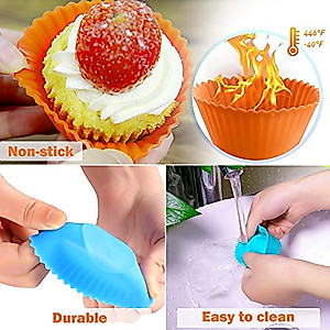 IPOW 24 Pack Silicone Cupcake Baking Cups Reusable Food-Grade BPA Free Non-Stick Muffin Liners Molds Sets, 2 Shapes Round Rectangle