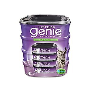 Litter Genie Refill Bags (4-Pack) | Multi-Layers of Odor-Barrier Technology | 1 Square Refill Cartridge Lasts Up to 2 Months Per Cat