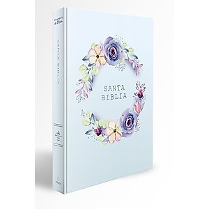 Biblia RVR 1960 letra grande, manual, tapa dura con nombres de Dios, flores azul / Spanish Bible RVR 1960 Handy Size, LP, HC with Names of God, blue flowers