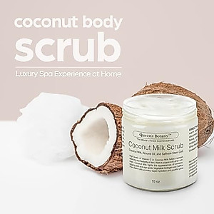 Coconut Milk Body Scrub - Moisturizing Almond Oil, Saffron Stem Cell &amp; Nourishing Body Oils -Exfoliating Salt Scrub For Body - Win Against Aging, Acne, Eczema, Psoriasis &amp; Dead Skin Scars- 10 oz