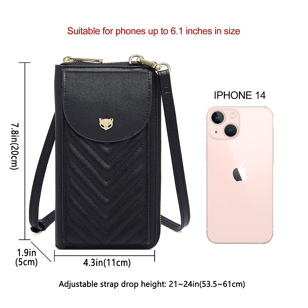 FOXLOVER Leather Small Crossbody Bags Cell Phone Purse for Women Fashion Shoulder Bag RFID Blocking Wallet Purse with Credit Card Slots(Black Quilted)