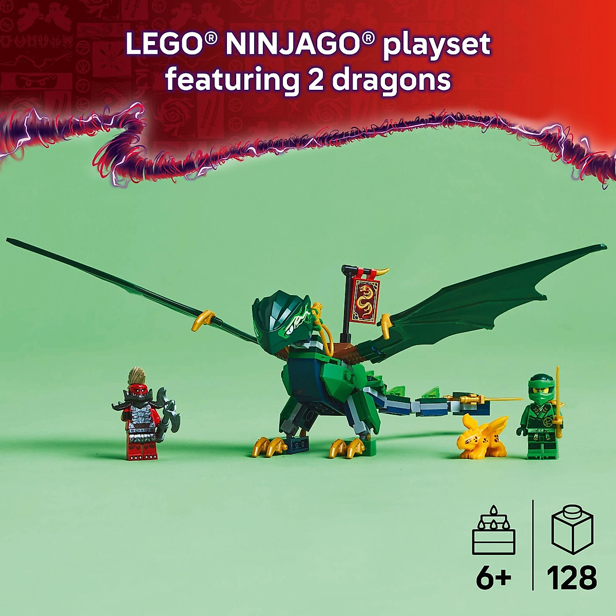 LEGO NINJAGO Lloyd's Green Forest Dragon Toy - Pretend Play Building Toy for Boys and Girls, Ages 6+ - Easter Basket Gift for Kids - Dragon Figurine with 2 Minifigures for Kids - 71829