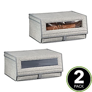 mDesign Large Fabric Closet Shoe Storage Box w/Clear Window - Shoe, Sandal, Sweater, Linen, Clothes Organizer - Boot Storage Solutions - Shoe Bin - Lido Collection, 2 Pack, Gray
