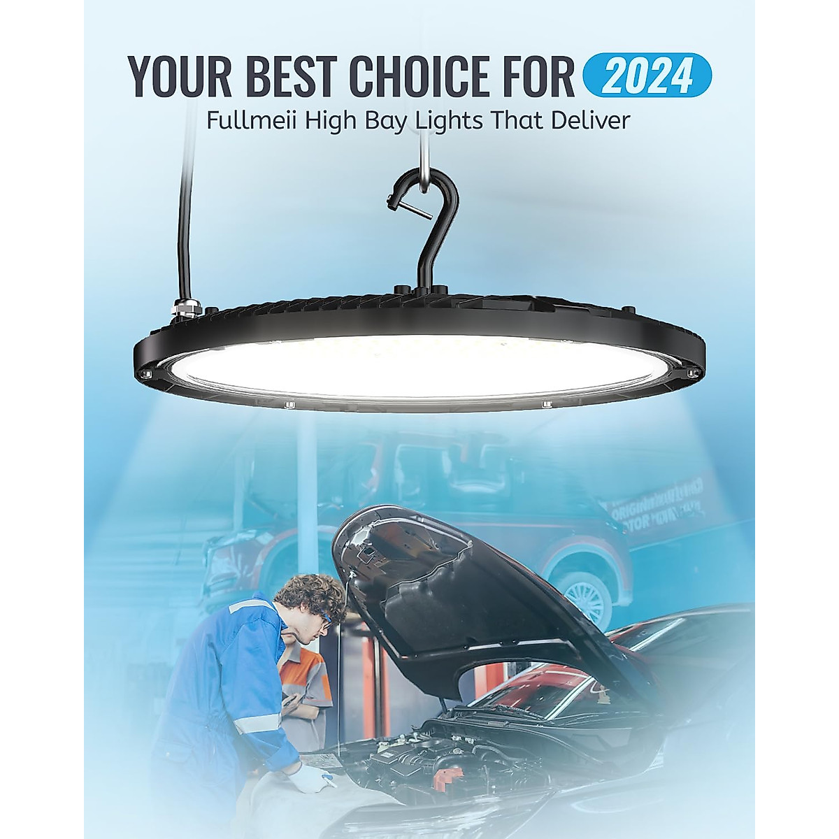 Fullmeii 10Pack 150W UFO LED High Bay Light, 21,000lm 5000K Daylight Commercial Lighting, IP65 Waterproof Shatterproof Fixture with 5' Cable, UL Listed for Industrial Warehouse