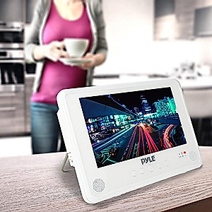 Pyle Portable Waterproof Multimedia Disc Player - 7in Screen White Digital Music Audio Video Player w/ Dual Stereo Speakers, CD DVD Tray, RCA, USB, Rechargeable Battery, Headphones, Remote PLMRDV74