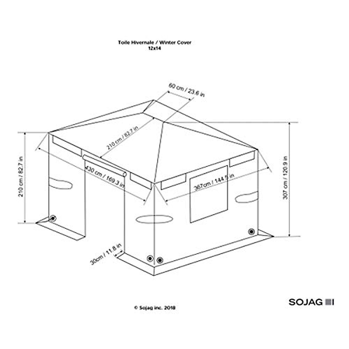 Sojag 135-9166507 Universal Winter Cover for Outdoor Sun Shelters and Gazebos, 12' x 14', Brown