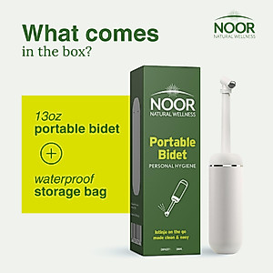 Portable Bidet Sprayer - 13oz Leakproof & Durable Handheld Travel Bidet by Noor - Eco-Friendly & Discreet Peri Bottle for Personal Hygiene On-The-Go - Reusable Handheld Bidet for Out-of-Home Use