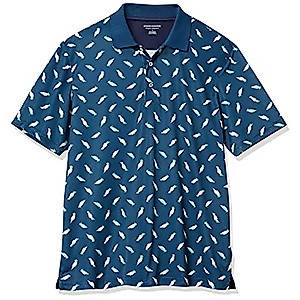 Amazon Essentials Men's Golf Polo Shirt, Quick Dry, Short Sleeve, Teal Blue Birds Print, X-Large