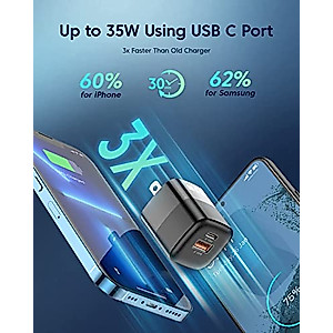 Kuulaa Usb C Charger Fast Charging Block,35W Max GaN Dual Port PD 3.0 & QC 3.0 Type C Charging Block With Usb C Cable for iPhone 14/13/12/11/Samsung Galaxy S23 Ultra/S22 Ultra/Macbook Pro/Air And More