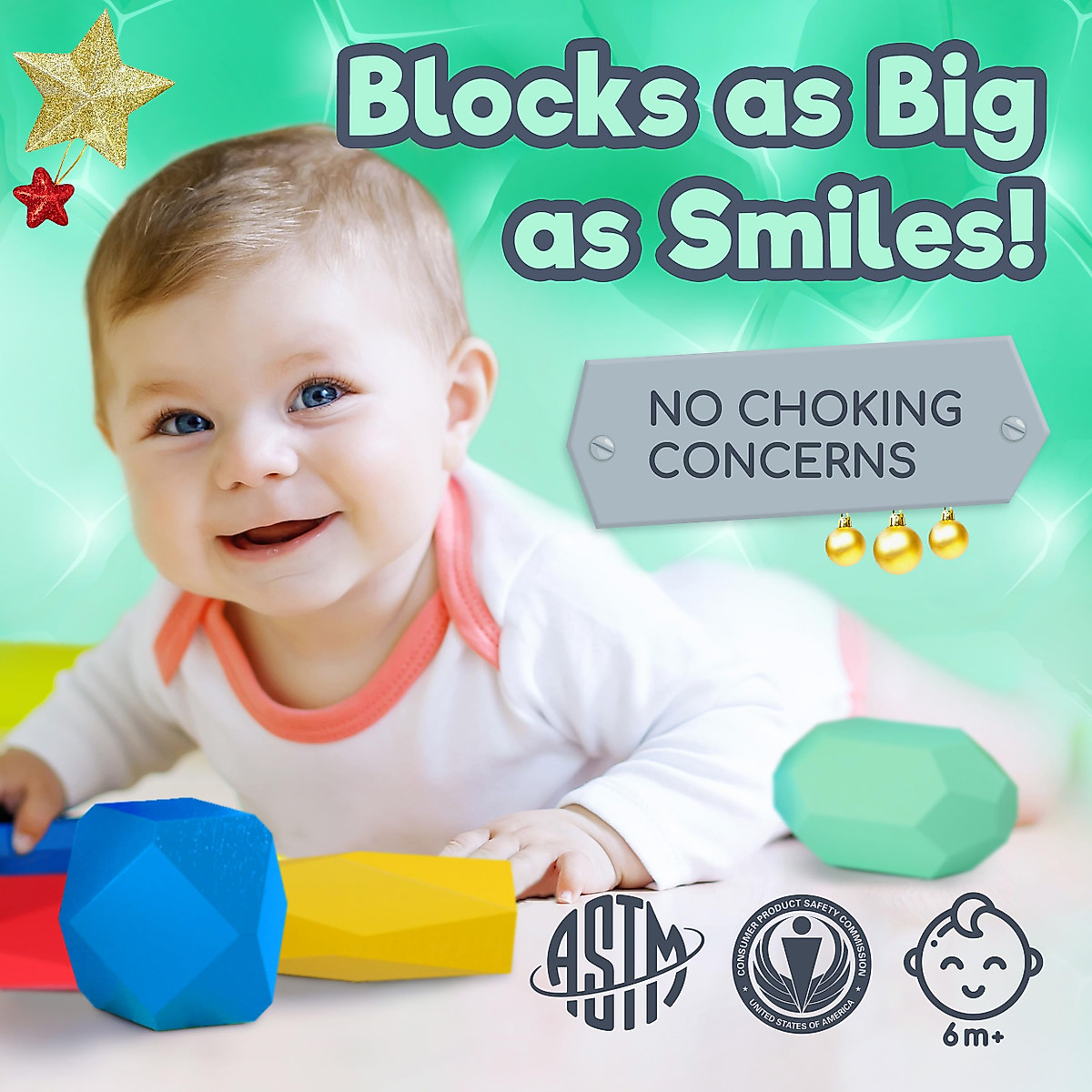 EVERSMART 36 Pcs Wooden Stacking Blocks – Montessori Toys for 1 2 3 4 5 6 Year Old Toddlers and Kids, XXL Rocks, No Choking Hazard – Sensory STEM Building Stones, Girl or Boy Birthday Gifts