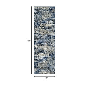 SAFAVIEH Evoke Collection 2'2" x 7' Navy/Ivory EVK272A Modern Abstract Non-Shedding Living Room Entryway Foyer Hallway Bedroom Runner Rug