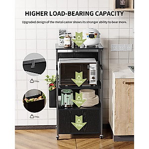 Gizoon 42'' Home Office Printer Stand with Storage Drawer, 3 Tier Large Tall Printer Shelf Cart W/Lockabel Rolling Wheels, Versatile - Black