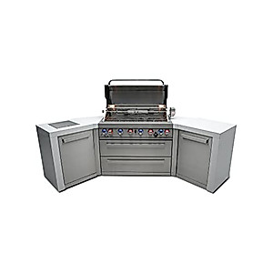 Mont Alpi 44-Inch MAi805-D45 Deluxe 45 Degree 6-Burner 115000 BTU Deluxe Stainless Steel Island Outdoor Kitchen Gas Barbecue Grill w/Granite Countertops & Sides + Storage Drawers & Cabinets