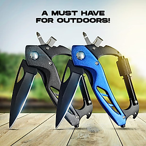 OFFICIAL SURVIVAL GEAR 2-Pack Outdoor Carabiner Multitool, Carabiner Knife, EDC Pocket Knife Survival Gear with Glass Breaker