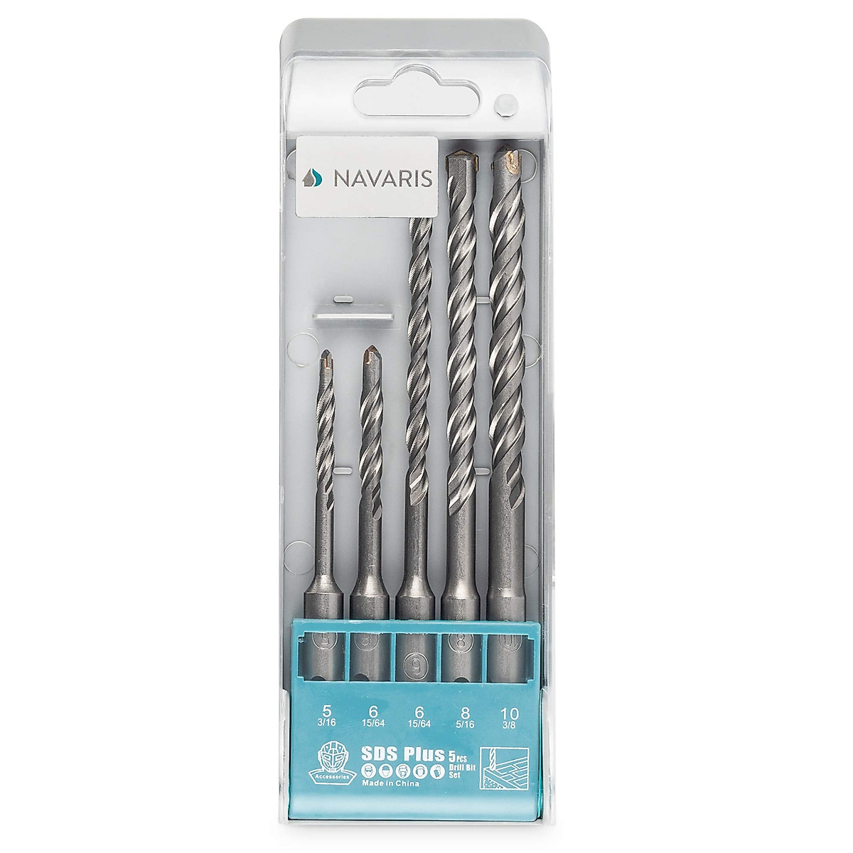 Navaris SDS Plus Drill Bit Set - Steel Drill Bits for Masonry, Concrete, Brick SDS Plus Hammer Drill Power Tool - SDS Plus Drill Bits - 5pcs