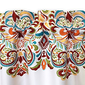 Lush Decor Clara Valance Paisley Damask Print Bohemian Style Single Curtain, 52"W x 18"L, Turquiose & Tangerine