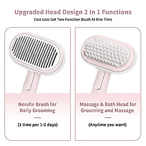 Cat Brushes for Indoor Cats, 2 in 1 Self Cleaning Slicker Brush for Shedding Long Short Haired Dogs, Cat Grooming Brush with Massage, Removes Mats, Tangles, Loose Fur Hair for Large Small Pets, Pink