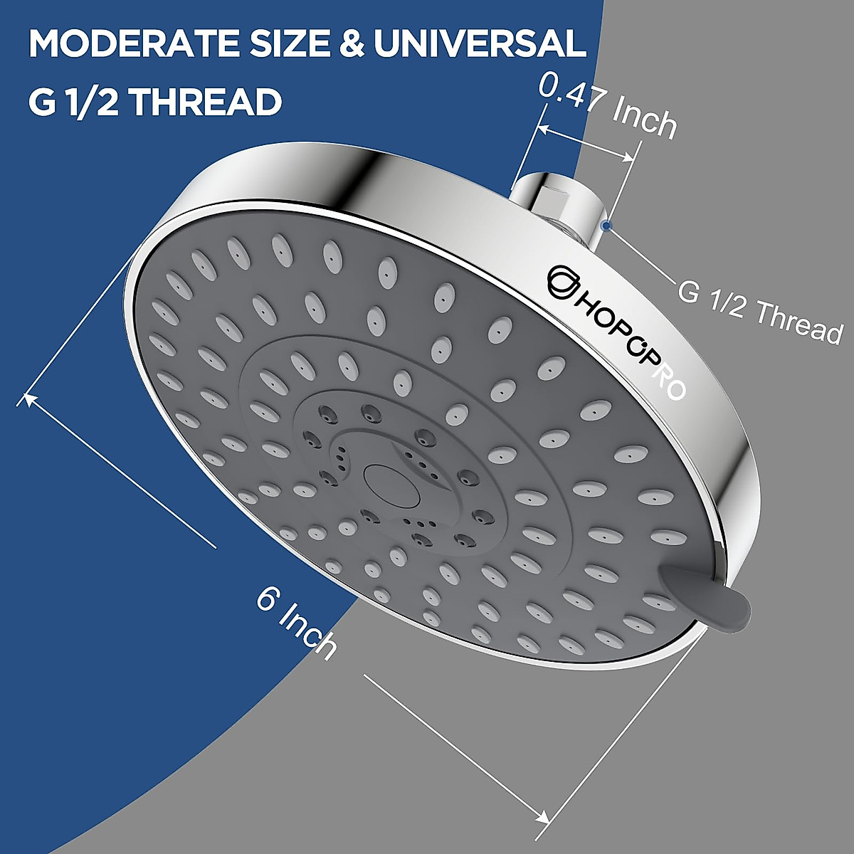 HOPOPRO 5-Mode High Pressure Shower Head - High Flow Fixed Showerheads Bathroom Rain Showerhead (6 Inch Chrome)