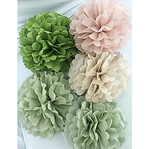 Sage Green hanging Party Decorations for Baby Bridal Shower Boho Wedding Birthday Supplies in Wall Decor with Tissue pom poms and Lanterns (Boho green)