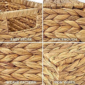 BARIEN Set of 6 Natural Water Hyacinth Storage Baskets 12.6” x 8” x 7”, Rectangular Wicker Basket with Built-in Handles, Medium (Natural - Set of 6)