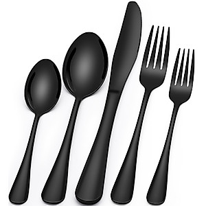 20-Piece Black Silverware Set, EWFEN Black Flatware Set for 4, Food-Grade Stainless Steel Tableware Cutlery Set, Mirror Finished Utensil Sets for Home Restaurant